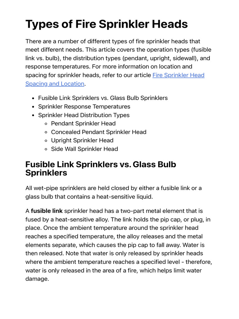 Types of Fire Sprinkler Heads - Archtoolbox | PDF