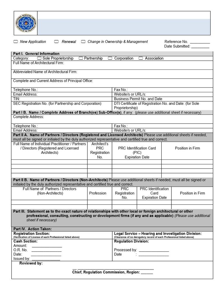 ACD-ARCH-03 Rev 01 App Form Registration of Firm Company Partnership ...