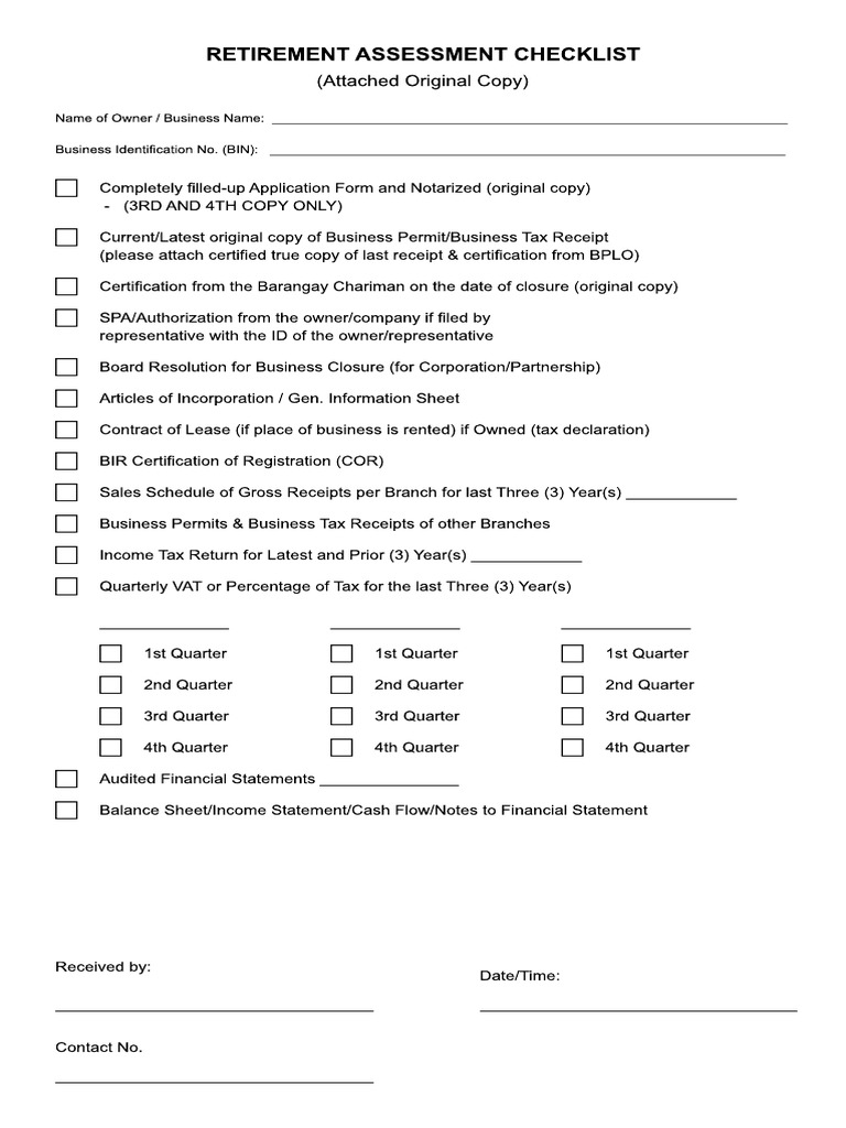 Manila Business Retirement Checklist | PDF | Affidavit | Finance ...