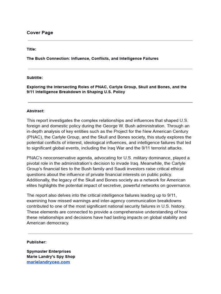 The Bush Connection - Influence, Conflicts, And Intelligence Failures ...