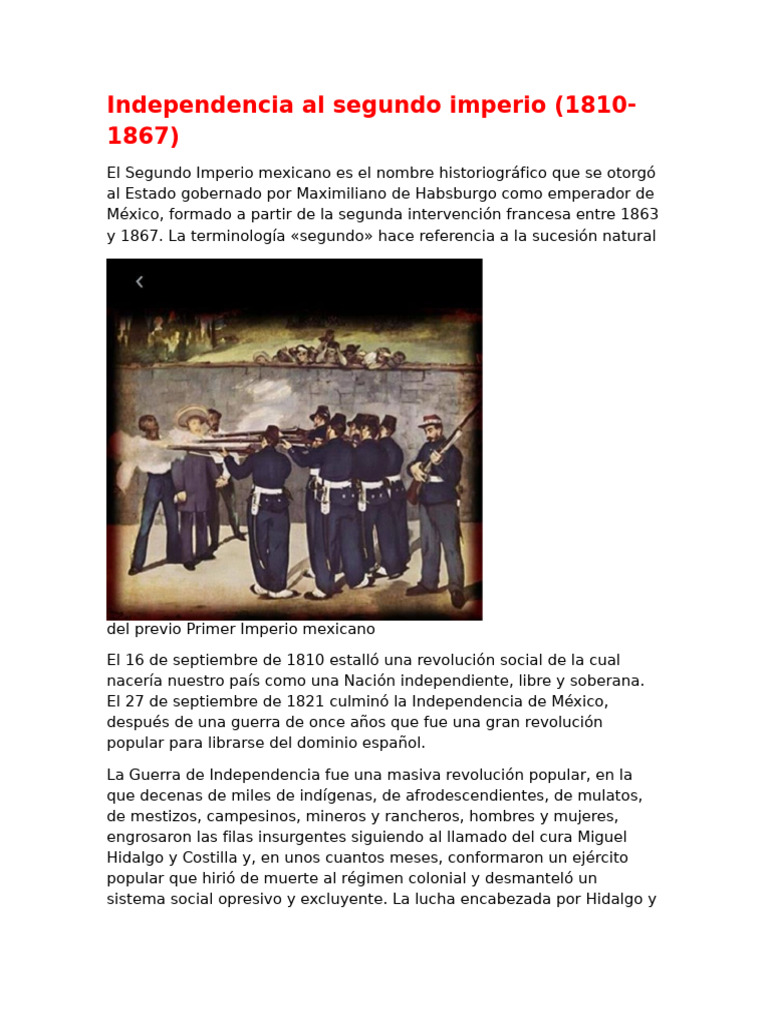 Independencia Al Segundo Imperio (1810-1867) | PDF