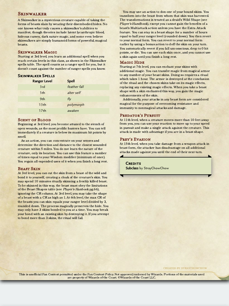 Skinwalker (Ranger Conclave) - GM Binder | PDF