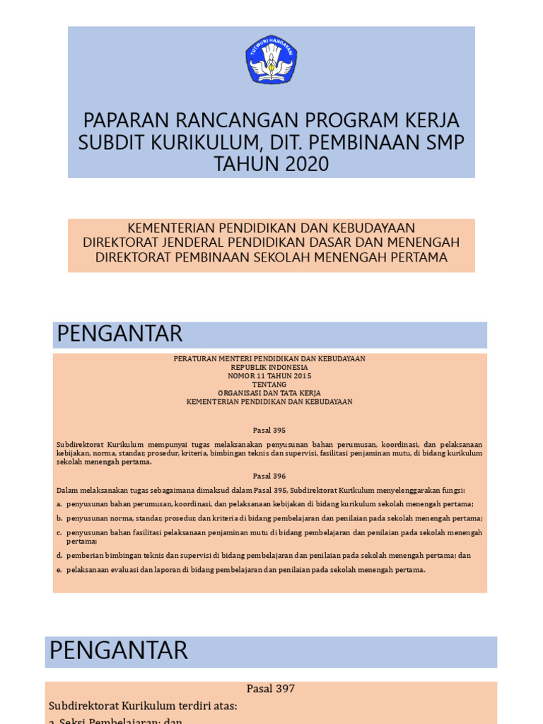 Paparan Program Kerja Subdit - Kurikulum (Edit 11 Nov 2019) | PDF