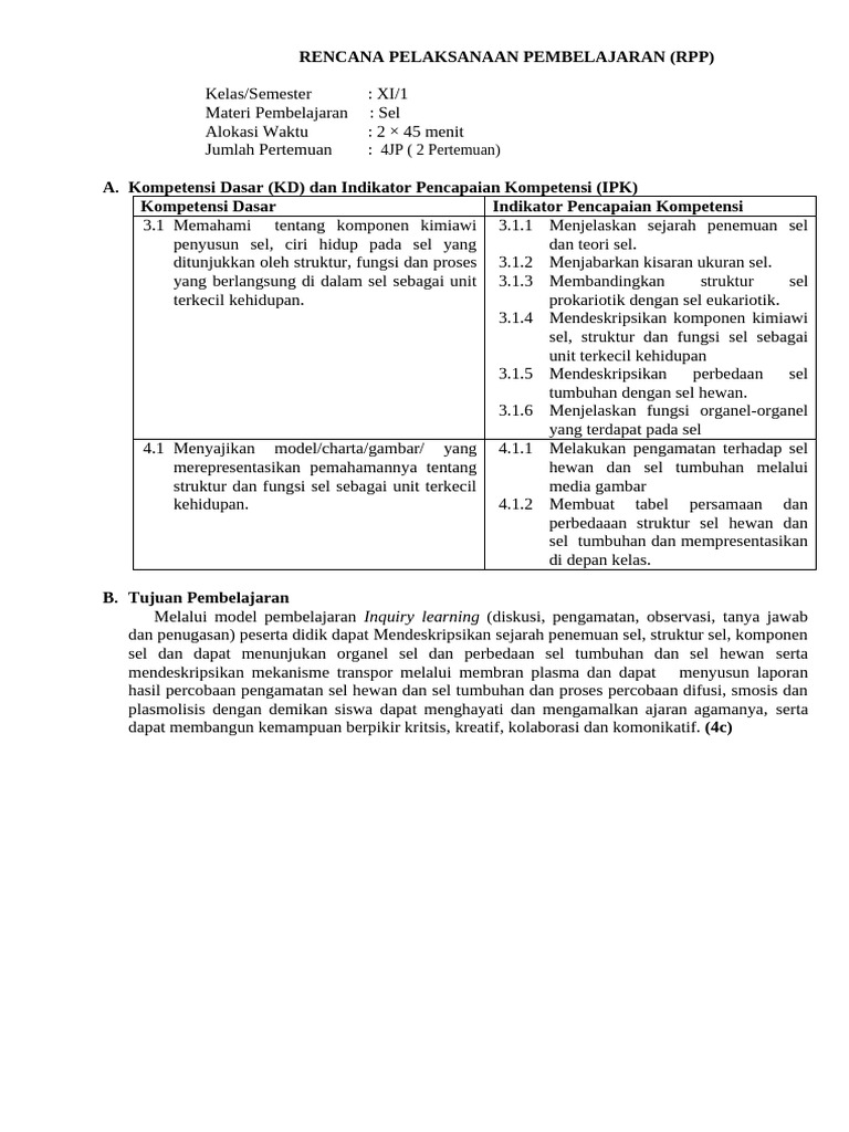 Rencana Pelaksanaan Pembelajaran (RPP) : 4JP (2 Pertemuan) | PDF