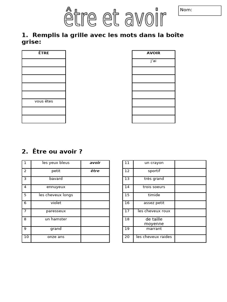 Etre Et Avoir Fun Activities Games 24001 | PDF