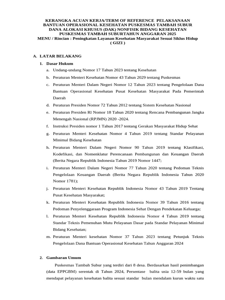 2. 2 TOR GIZI USULAN PKLM BOK 2025 | PDF