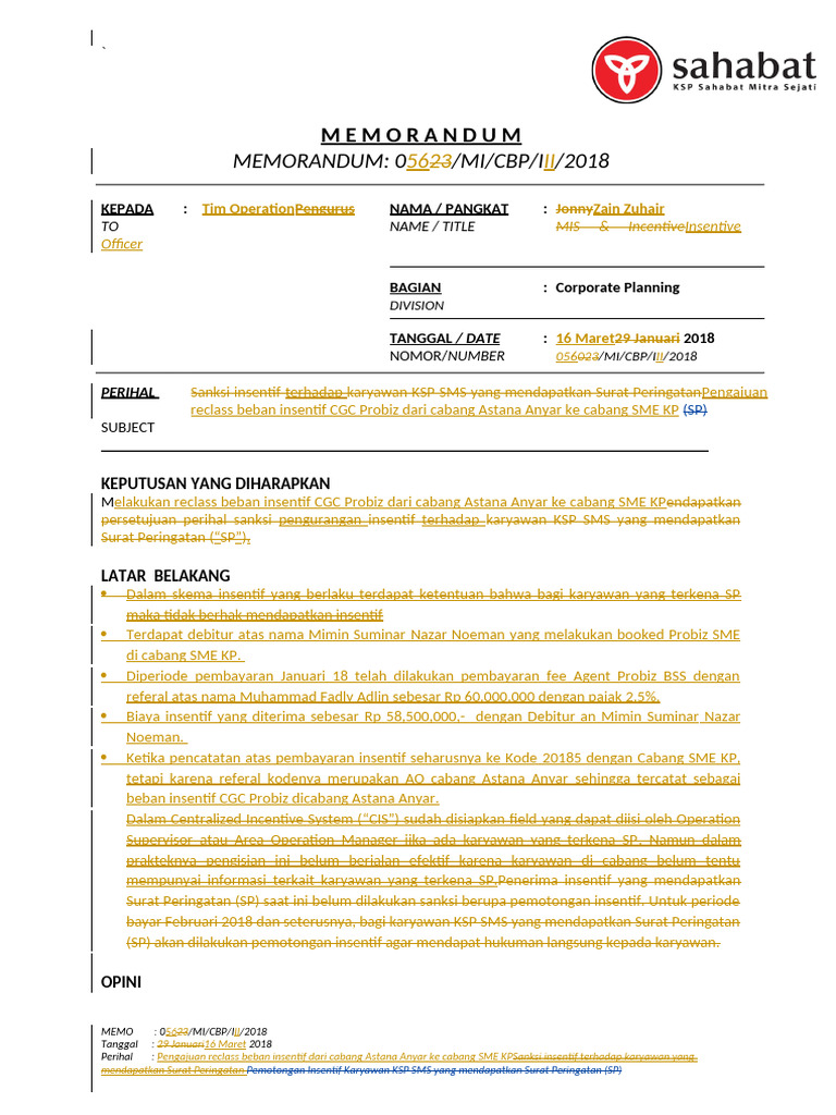 Memo Pengajuan Reclass V24 | PDF