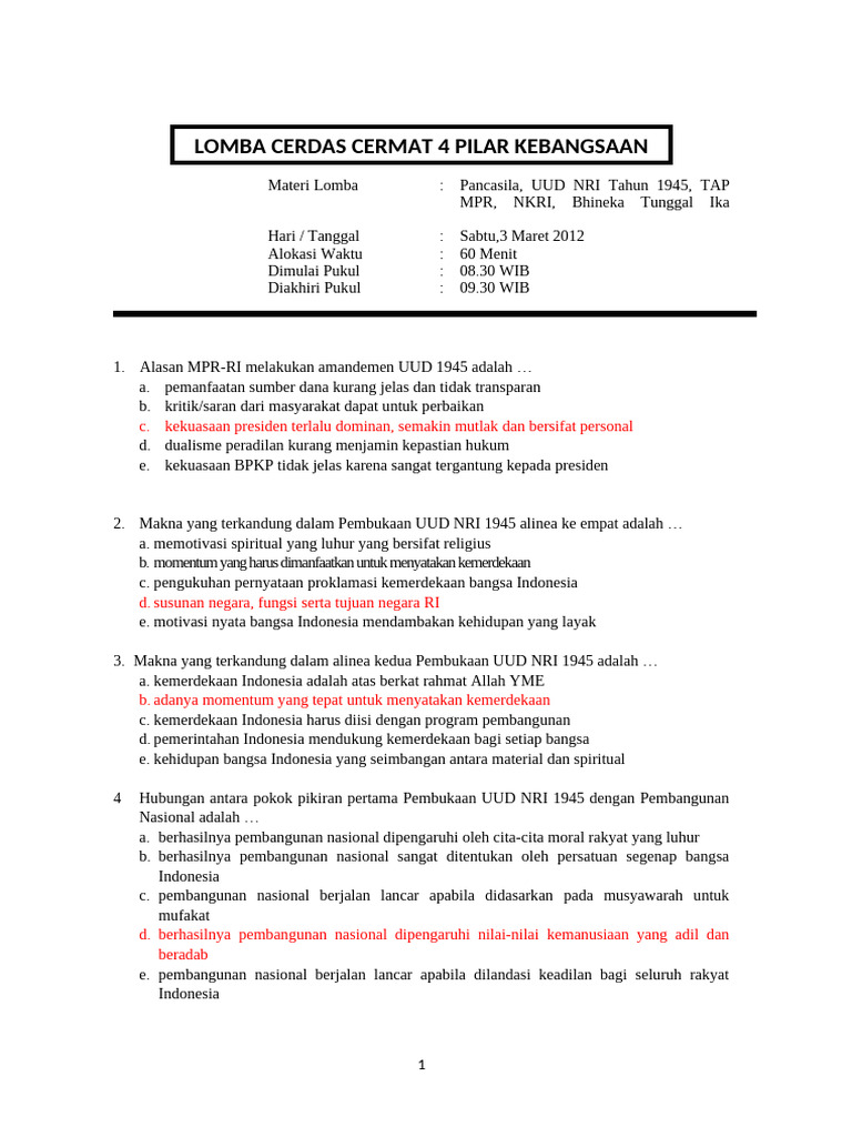 Soal LCC 4 Pilar SMK JP 2020 | PDF