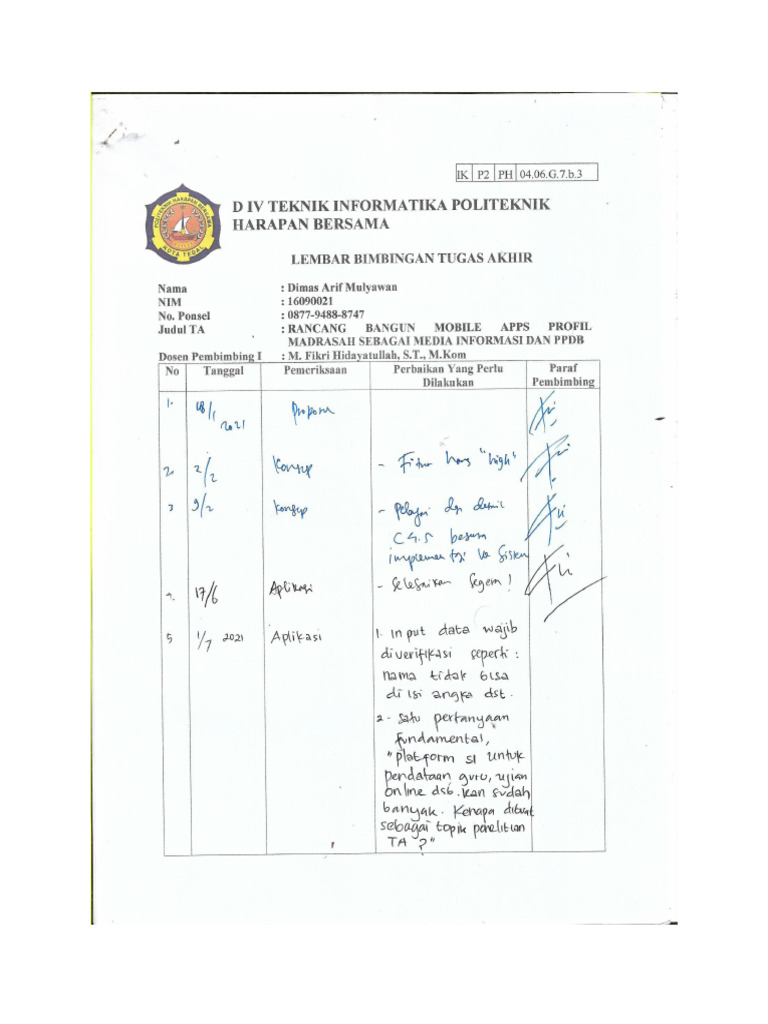 Dimas Arif Bimbingan | PDF