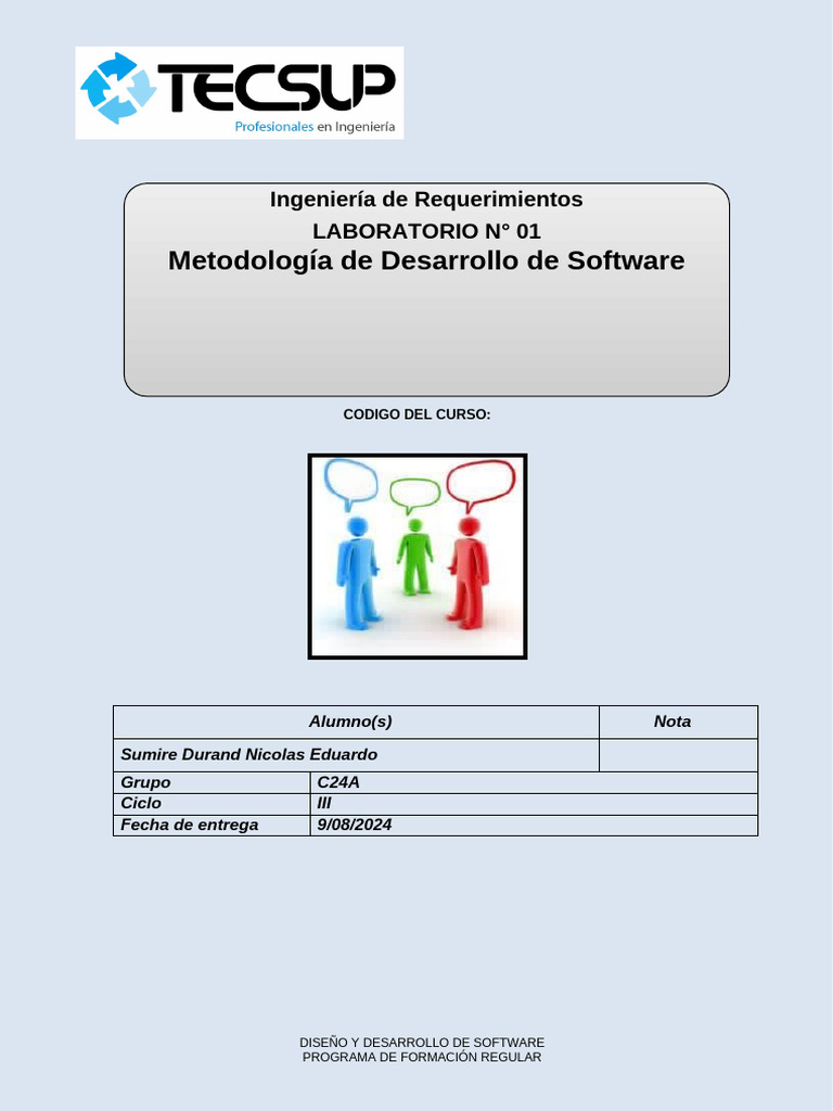 Lab 01 - Metodología de Desarrollo de SoftwareCOMPLETO | PDF