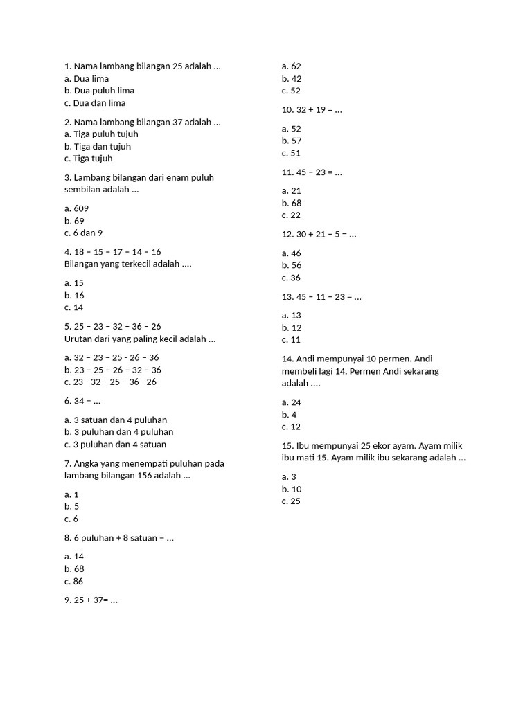Soal KLS 1 Matematika | PDF