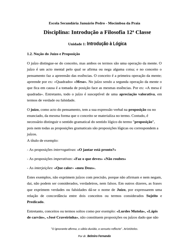 Lic. 2 Logica Do Juizo Ou Proposicao | PDF