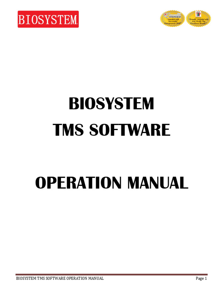 BIOSYSTEM TMS Operation Manual | PDF