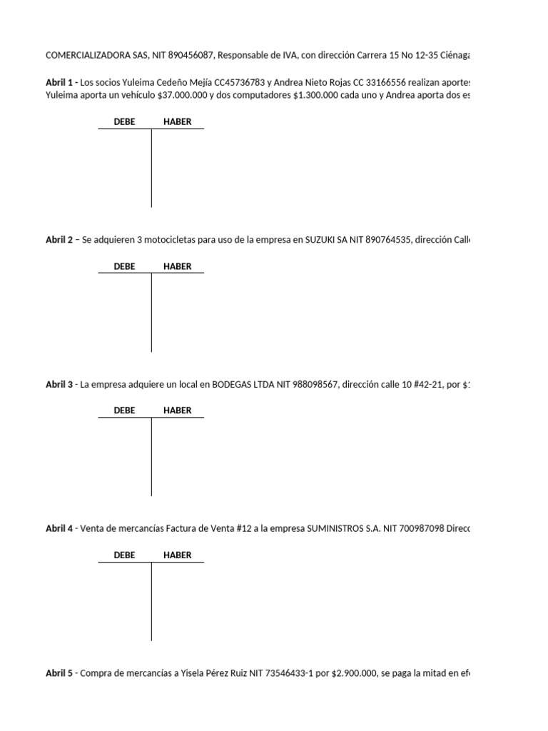 Taller Asientos Contables | PDF Taller Asientos Contables | PDF