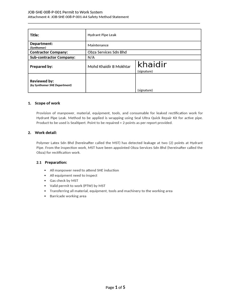 01 SMS - Hydrant Pipe Leak | PDF
