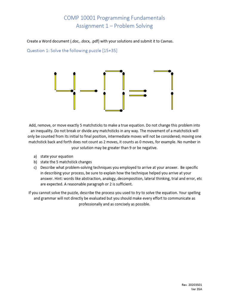 Assignment 1 - Problem Solving | PDF