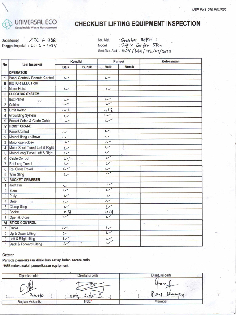 Inspeksi Material Lift | PDF