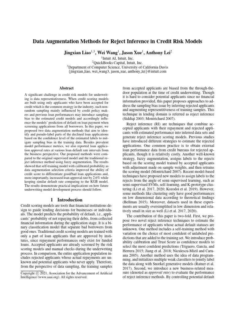 Data Augmentation Methods for Reject Inference in Credit Risk Models | PDF