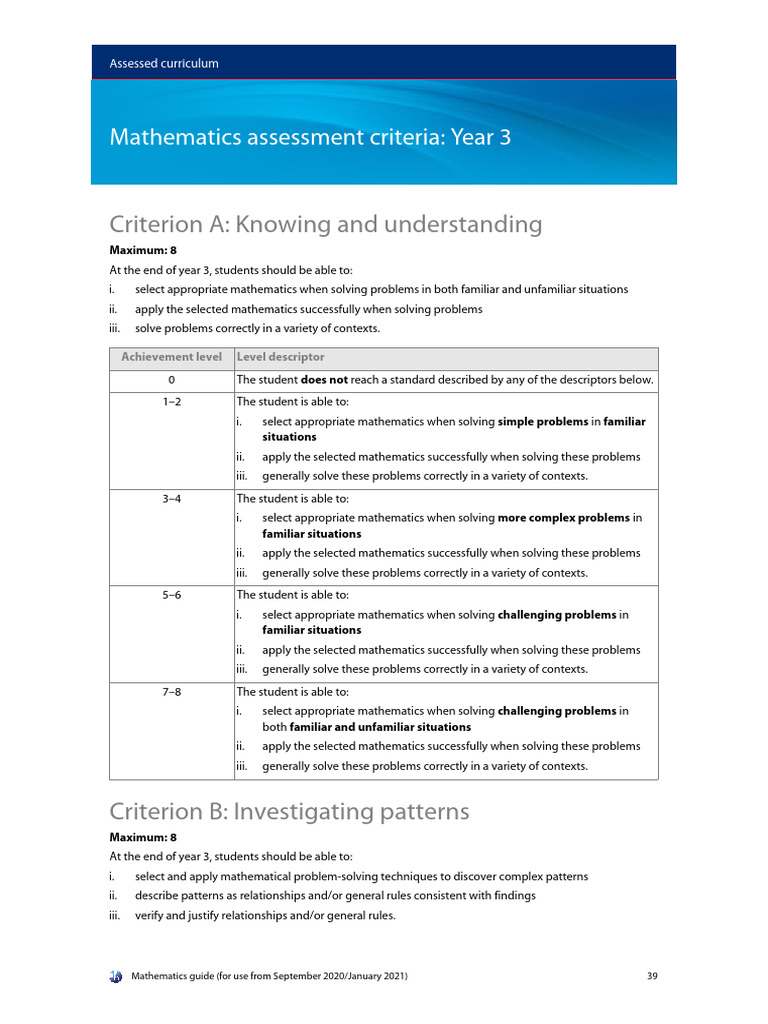 MYP Year 3 Math Criteria | PDF