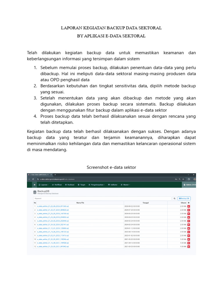 Laporan Kegiatan Backup Data - Juli Sektoral | PDF