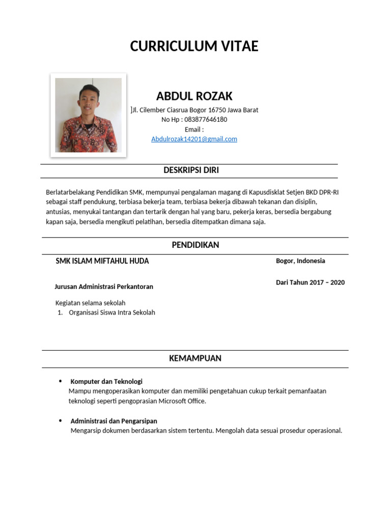 Cv-Abdul Rozak 1 | PDF