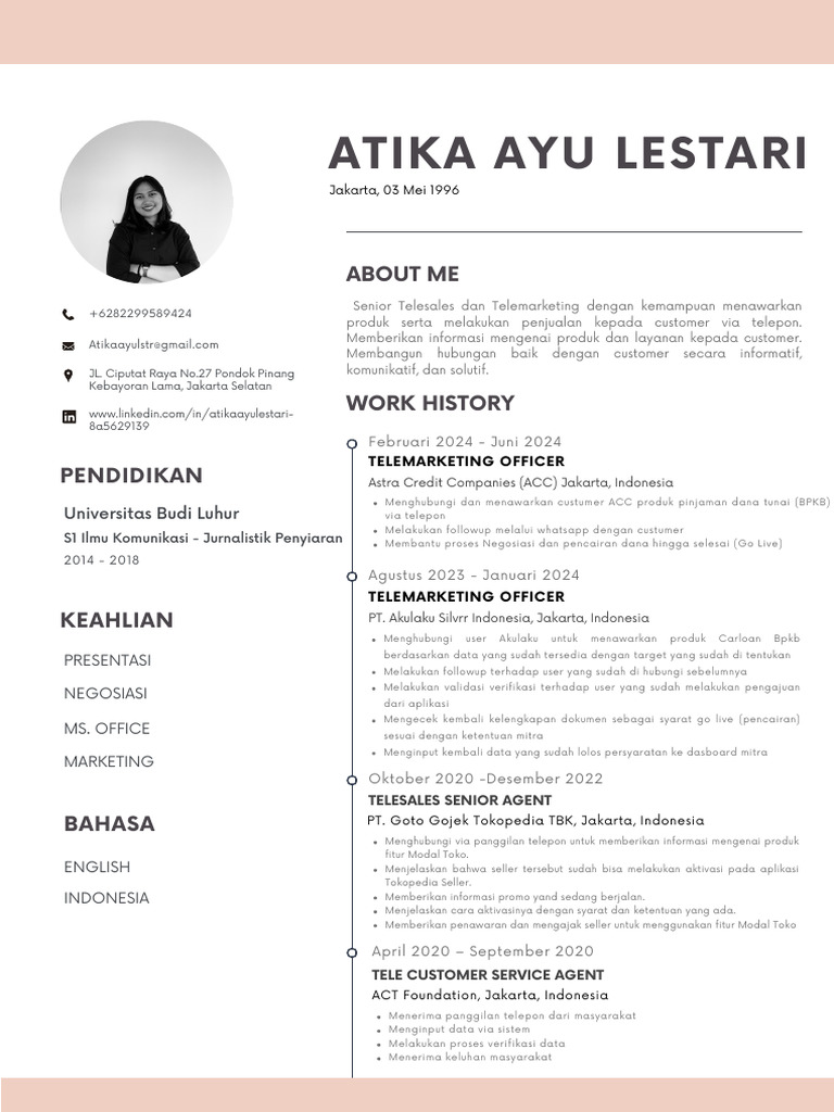 CV - Atika Ayu Lestari 2024 | PDF