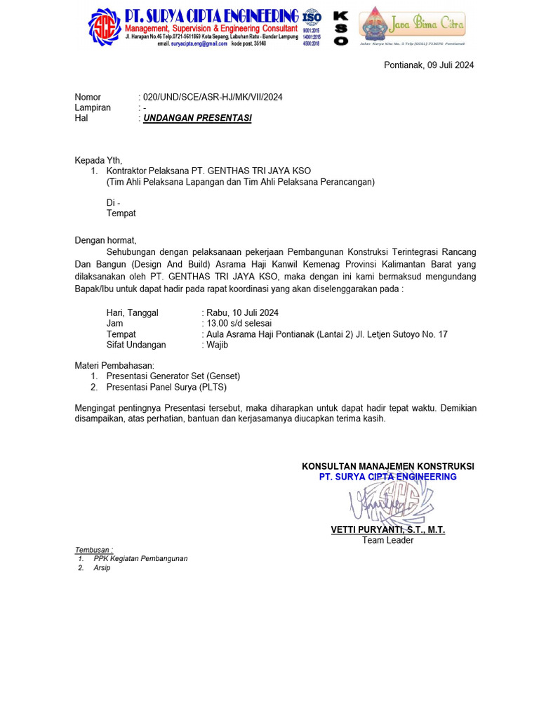 UNDANGAN 020 Undangan Presentasi Genset Dan Panel Surya | PDF