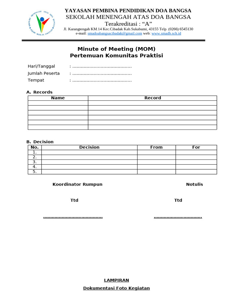 Format Notulen Pertemuan Komunitas Praktisi | PDF
