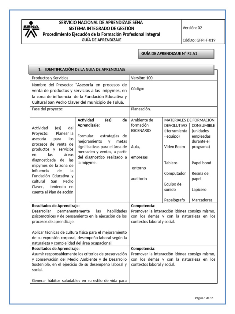 Planeaciòn F004-P006-Gfpi Guia de Aprendizaje f2 A1 FSPC | PDF ...