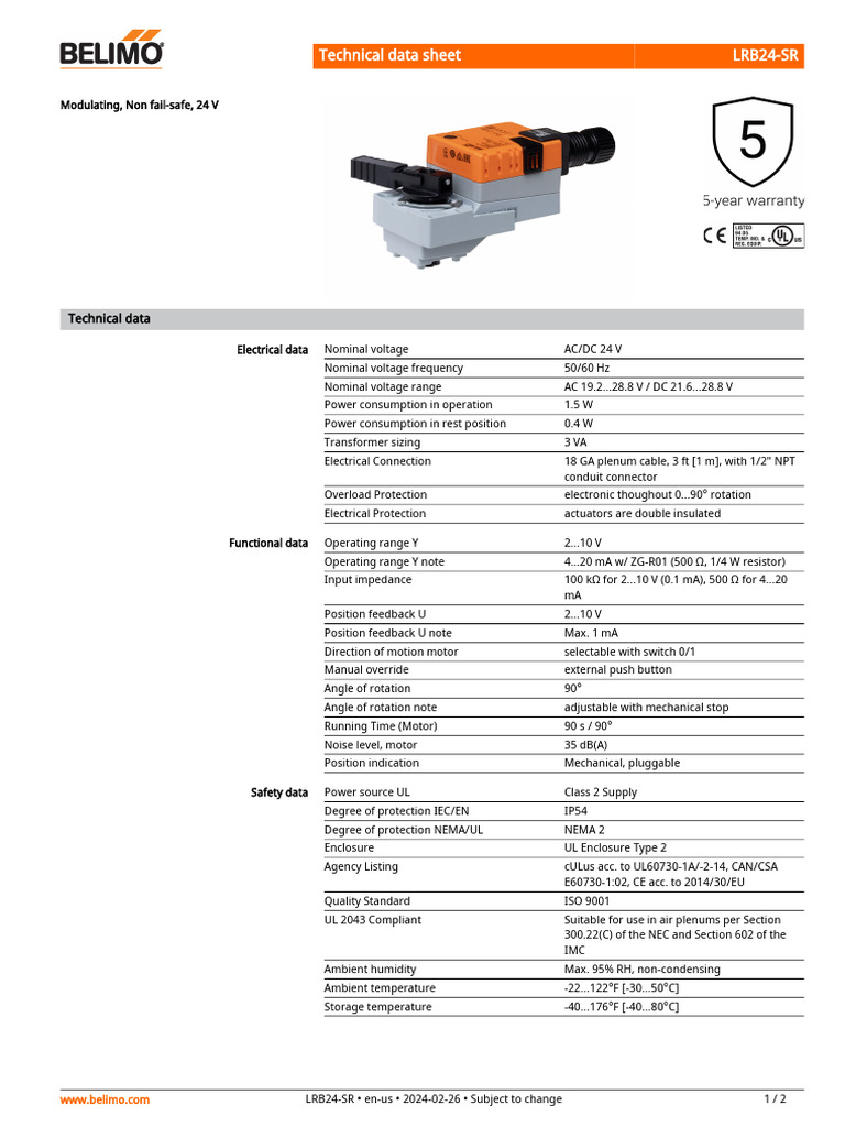Belimo LRB24-SR Datasheet En-Us ACTUADOR | PDF