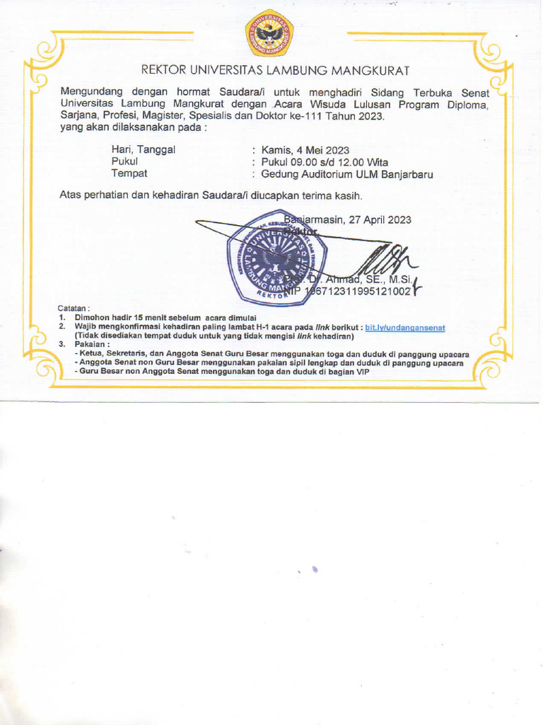 Undangan Wisuda ke 111 tahun 2023 | PDF Undangan Wisuda ke 111 tahun 2023 | PDF