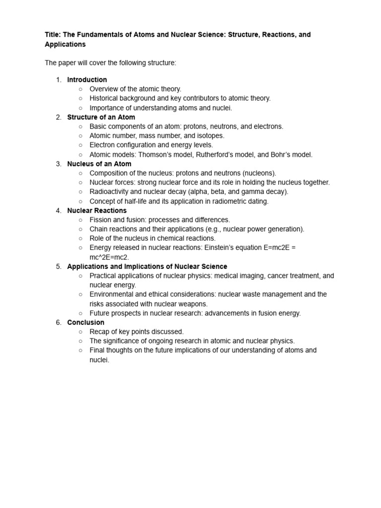 The Fundamentals of Atoms and Nuclear Science - Structure, Reactions ...