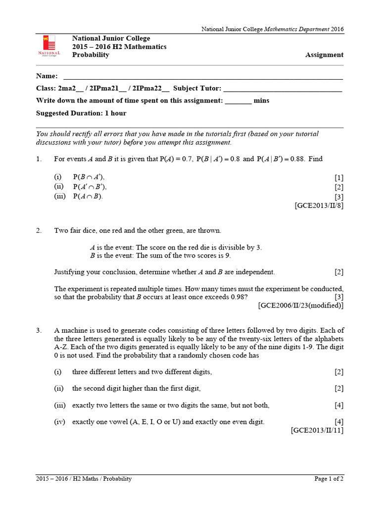 Probability Assignment | PDF