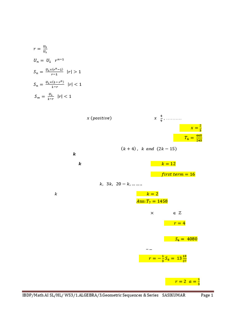 Geometric Sequence & Series SL&HL | PDF