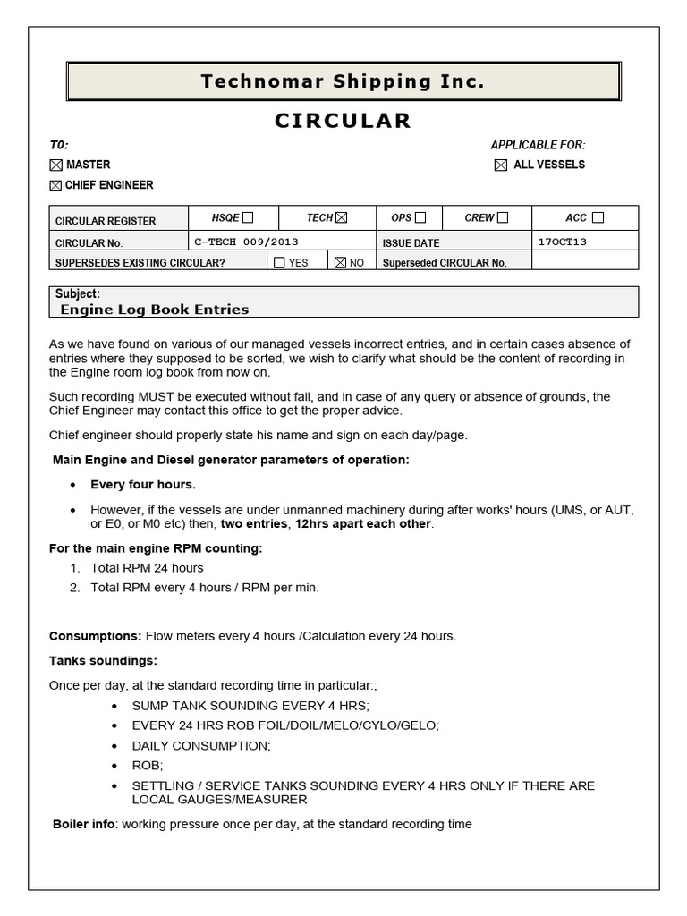 C-TECH 09 Engine Log Book Entries | PDF