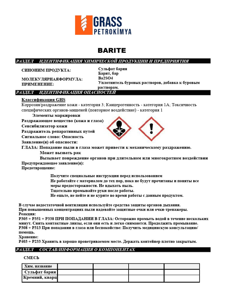 BARITE Msds Grasspetro Py | PDF