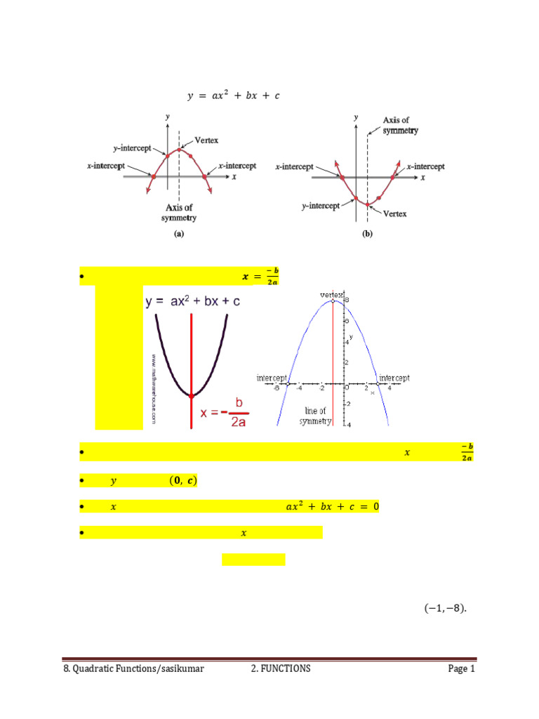 Quadratic Functions SL | PDF