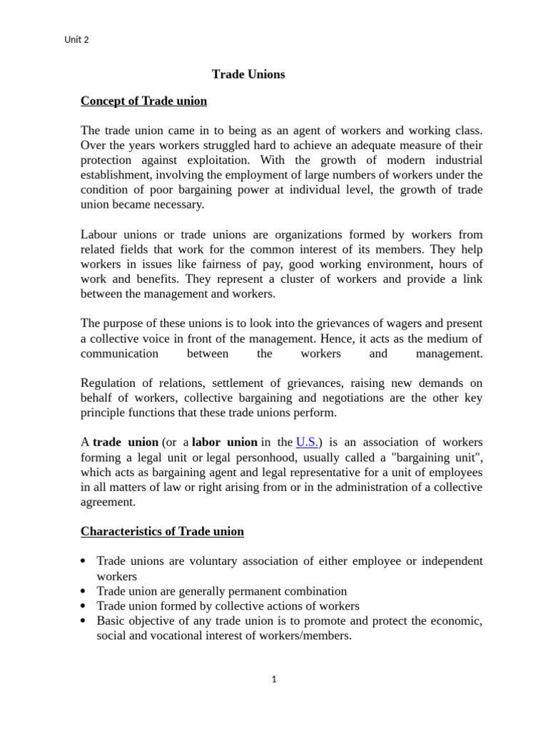 Unit 2 | PDF | Trade Union | Employment