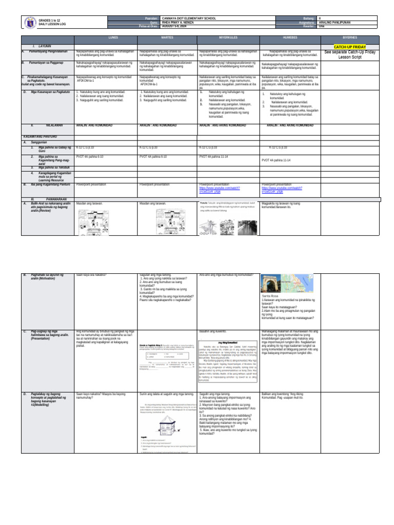 Daily Lesson Log: Araling Panlipunan | PDF
