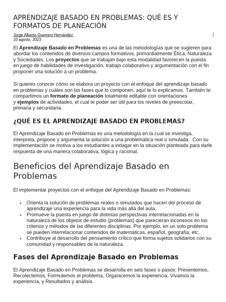 Aprendizaje Basado en Problemas | PDF