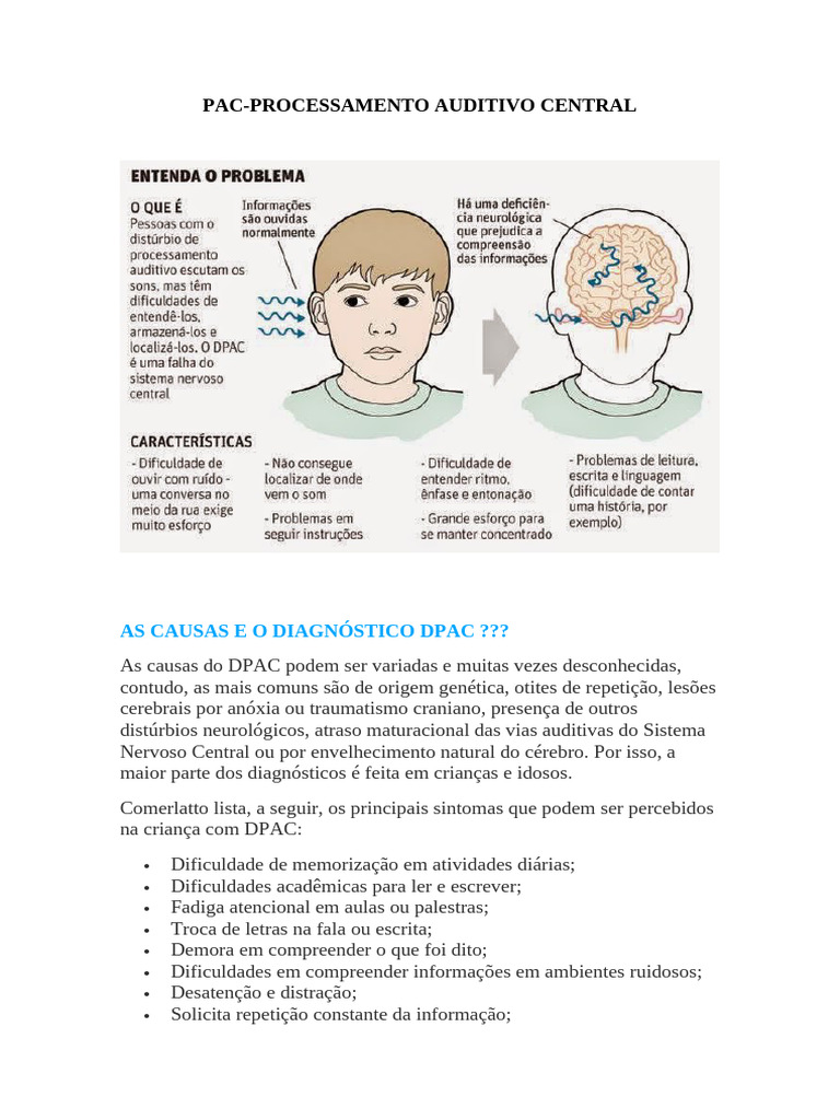 Pac-Processamento Auditivo Central: As Causas E O Diagnóstico Dpac ...