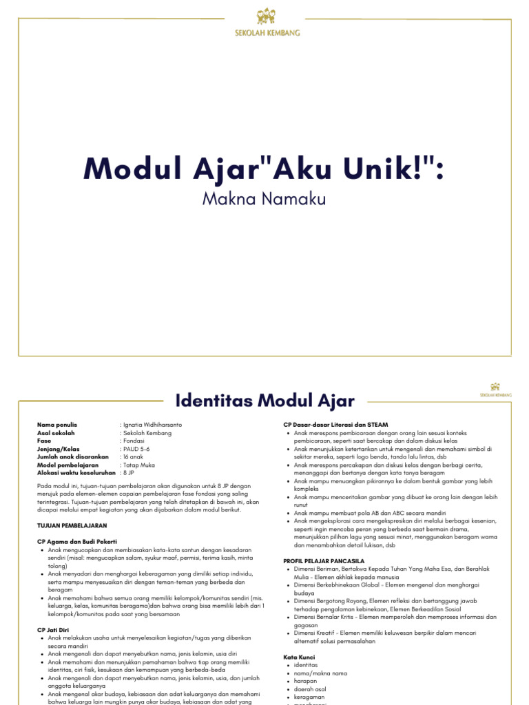 Modul Ajar PAUD: Makna Namaku | PDF | Kesehatan Holistik