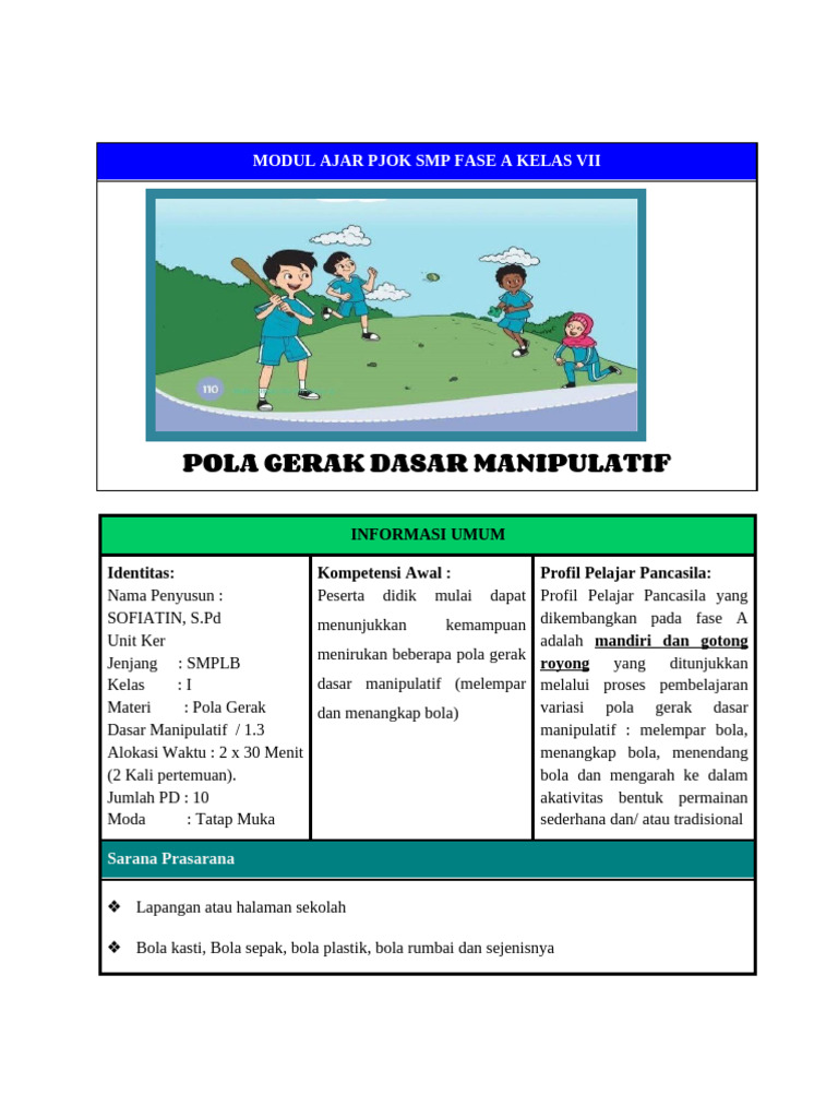 Modul Ajar PJOK KUMER SMP Sofi | PDF