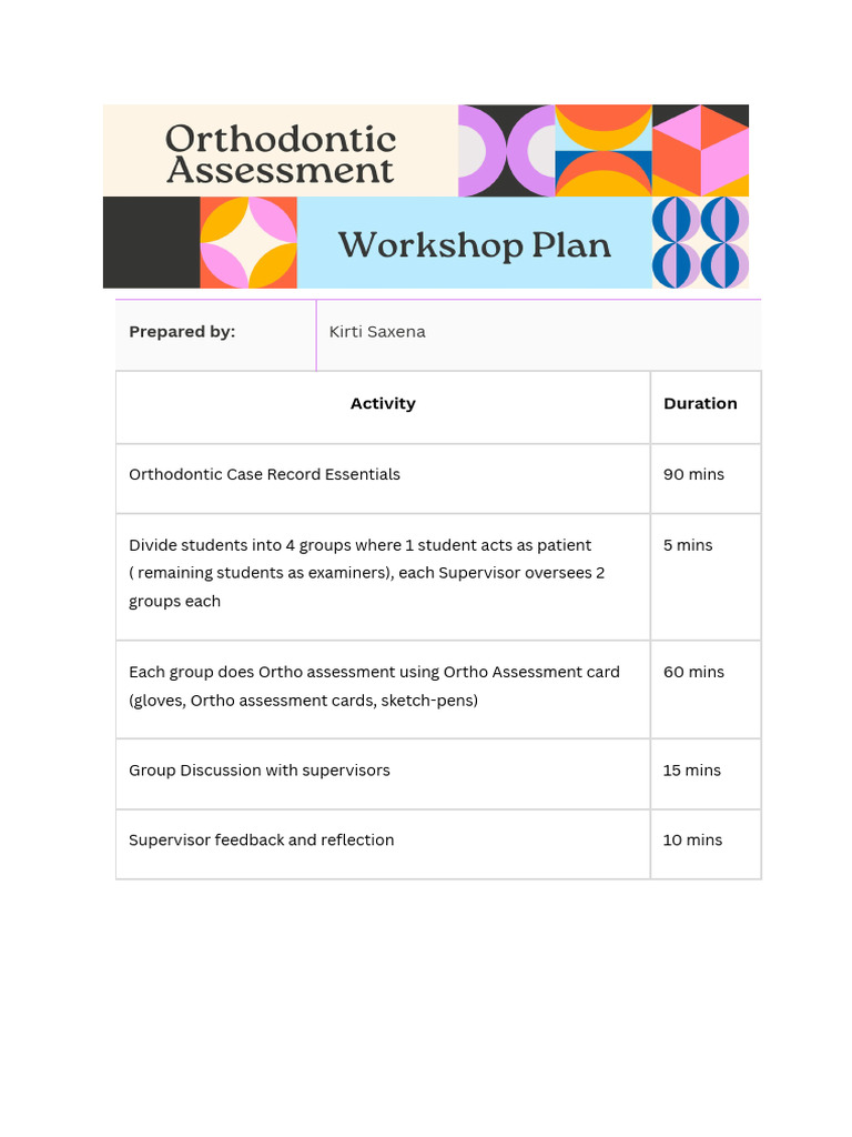 Ortho Assessment Workshop Plan | PDF