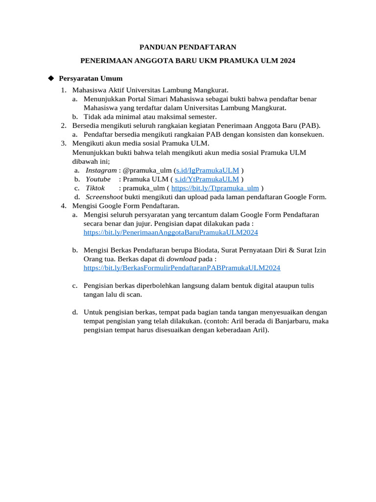 Panduan Pendaftaran (Pab Pramuka Ulm 2024) | PDF