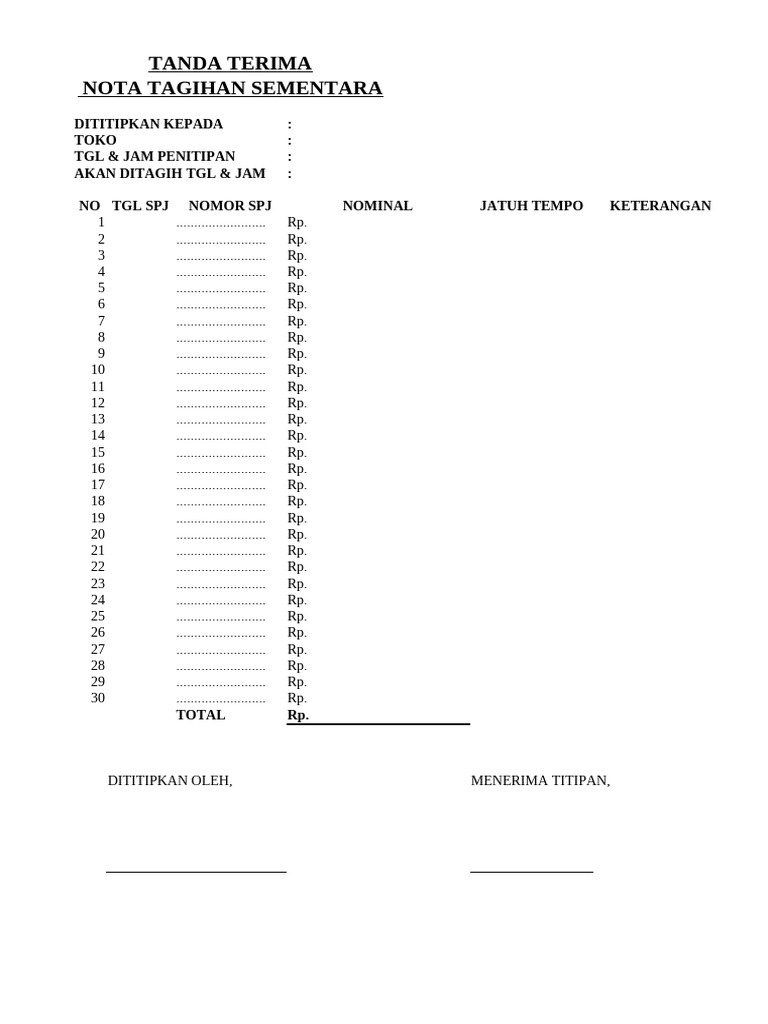 Tanda Titipan Nota | PDF