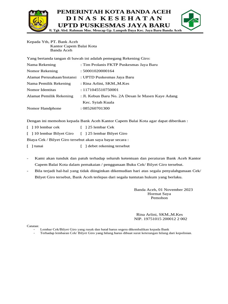 Permohonan Buku Rek | PDF