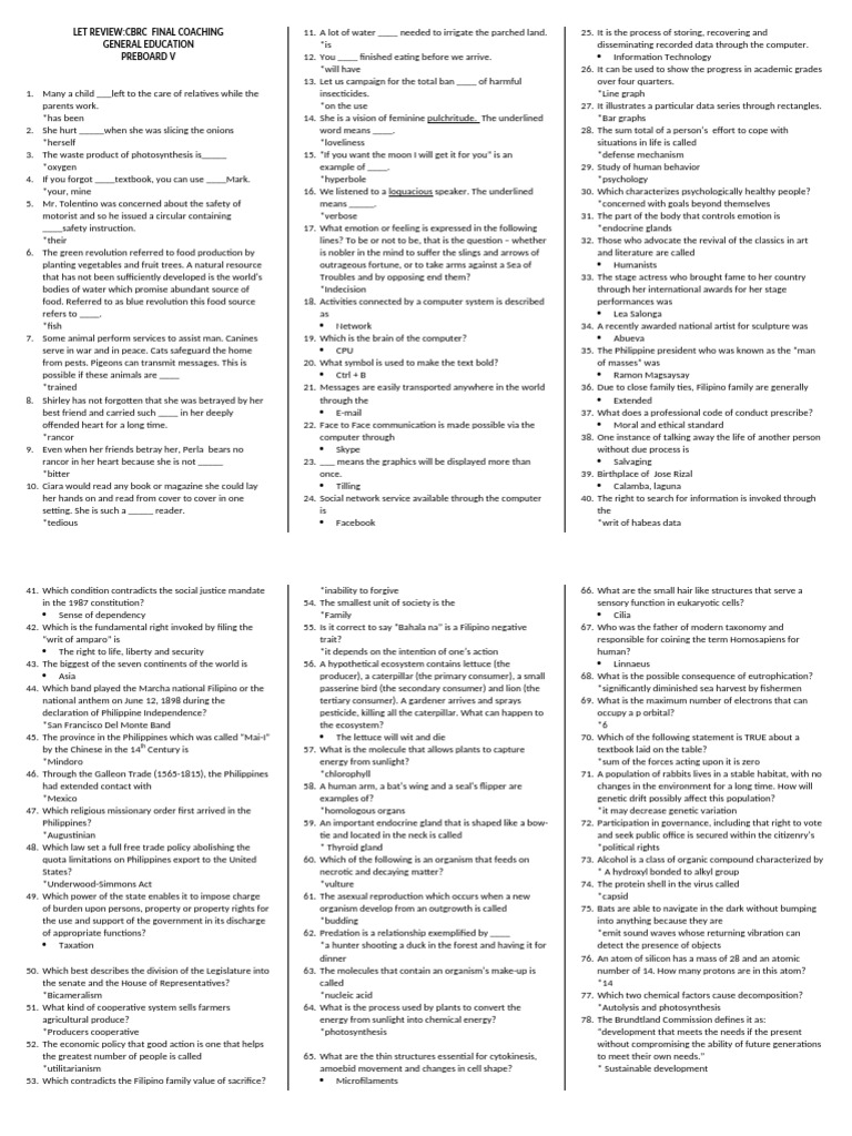 Pre Board V Gened 1 | PDF