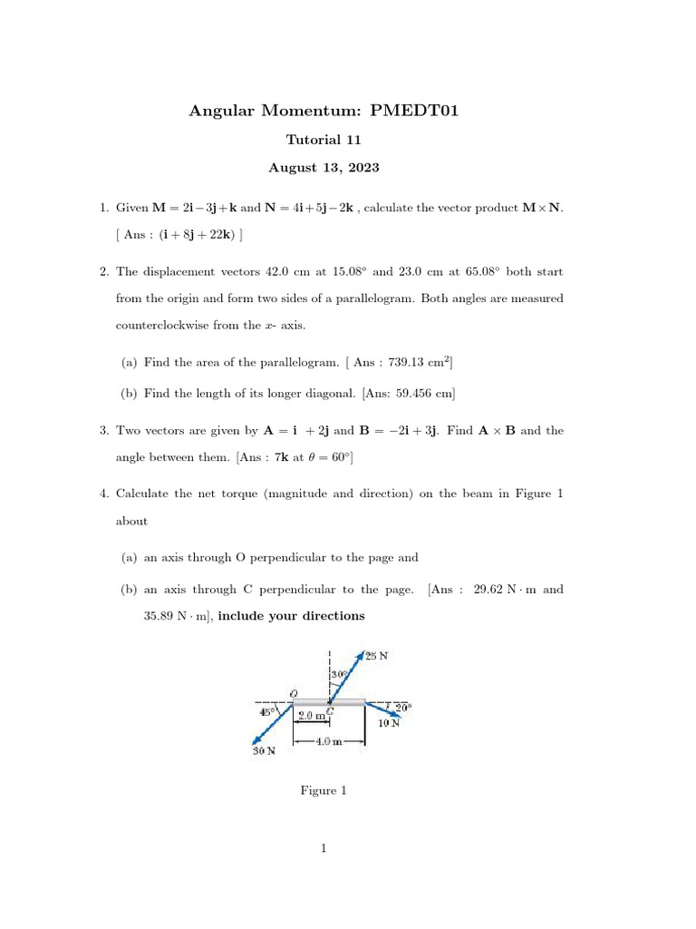 2023 Tutorial 11 - Angular Momentum - August | PDF