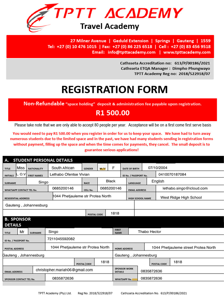 TPTT - Registration Form 2025 2 | PDF